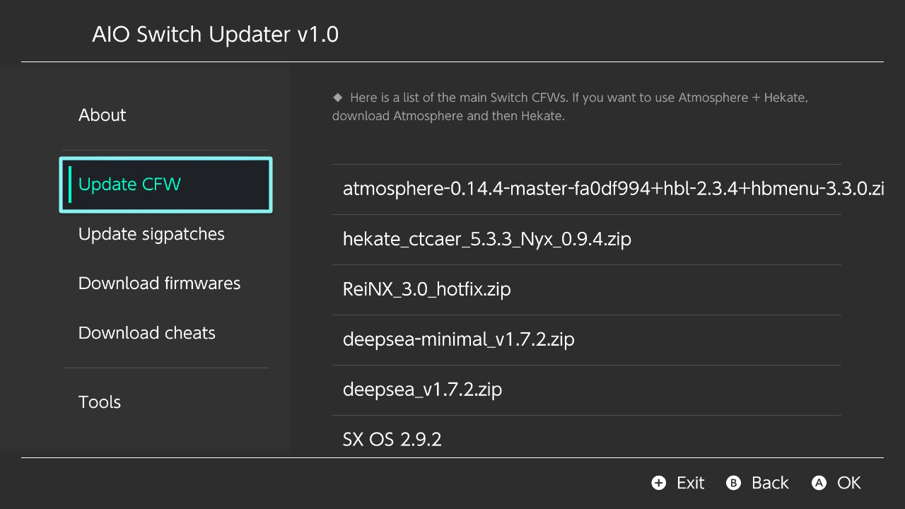 CFW導入Switch・スイッチでCFW・sigpatches・FW・チートコードをダウンロードして更新【AIO-switch-updater ...